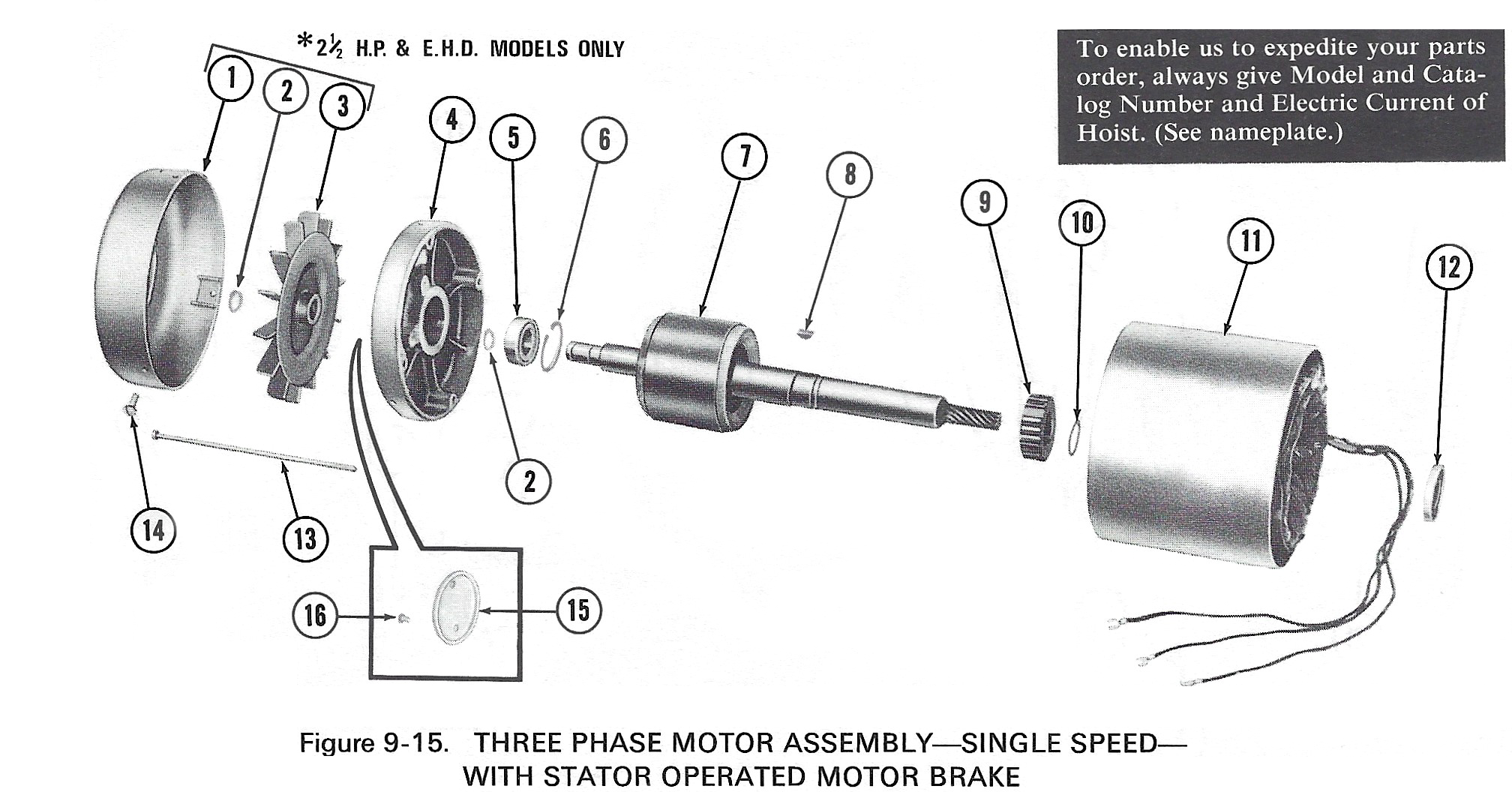 Motor Assy - 3 Phase, Single Spd w/ Stator Operated Motor Brake ...